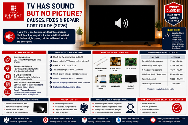 TV Has Sound But No Picture? Causes, Fixes & Repair Cost Guide (2026)